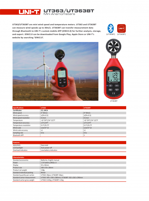 UNI-T MINI ANEMOMETERS UT363 - K-Tech Solutions
