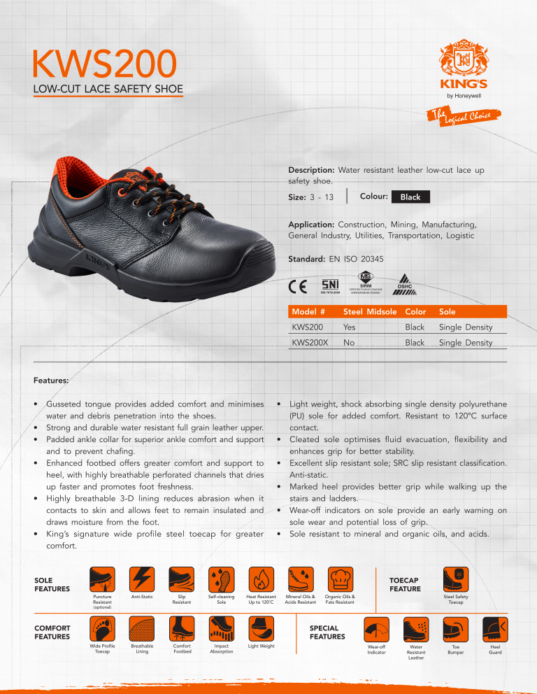 KING'S SAFETY SHOES KWS200-N - K-Tech Solutions